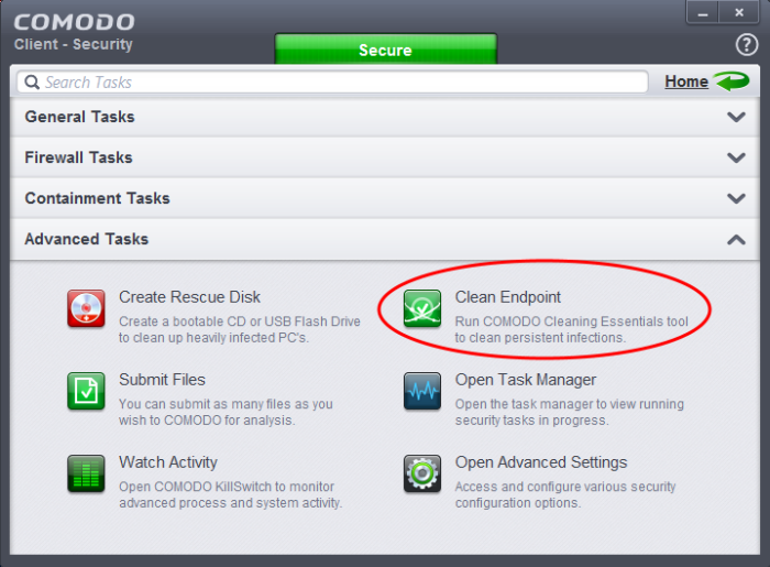 Disinfect Computer, Comodo Cleaning Essentials | Comodo Client Security, The Security Products